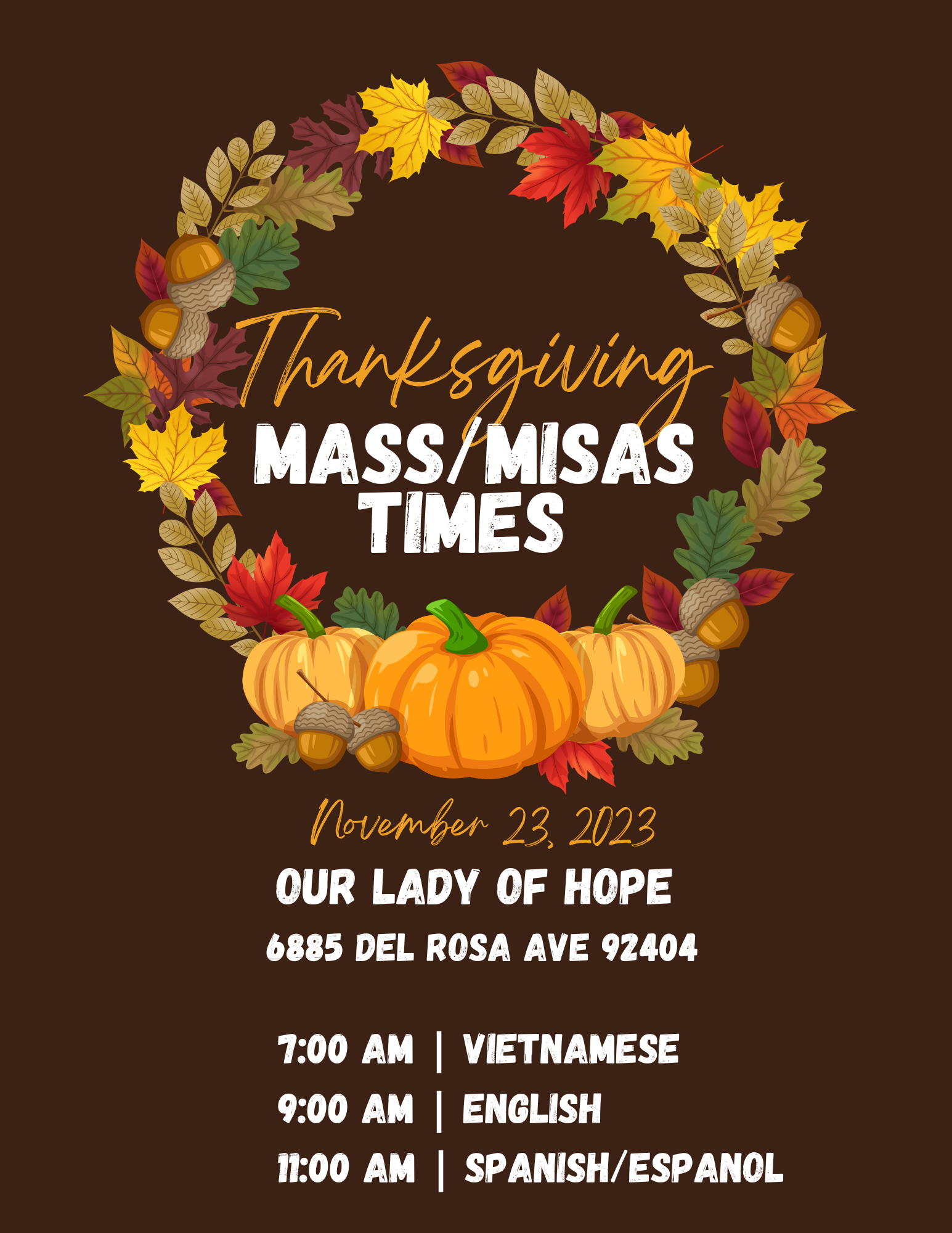 Thanksgiving Mass times - Our Lady Of Hope